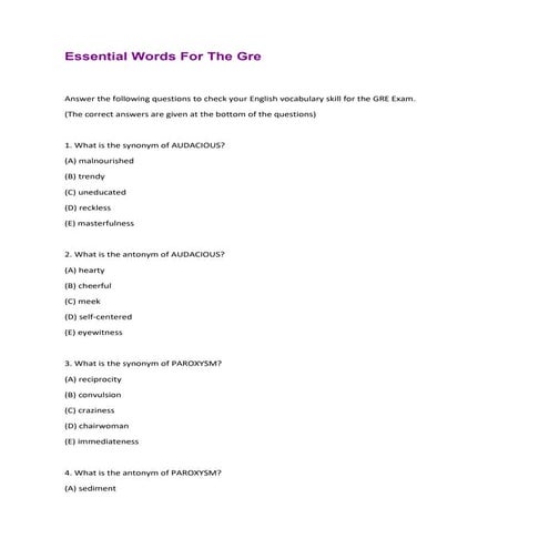 Essential Words For The Gre | PDF