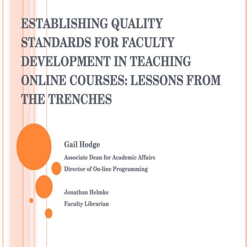 Establishing Quality Standards For Faculty Development In Teaching ...
