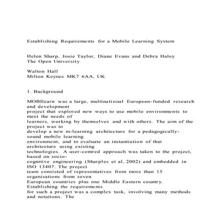Establishing Requirements for a Mobile Learning System H | DOCX