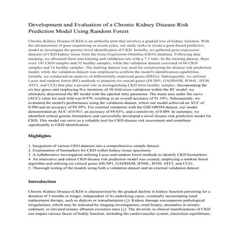 Establishment and analysis of a disease risk prediction model for chronic kidney disease with ...