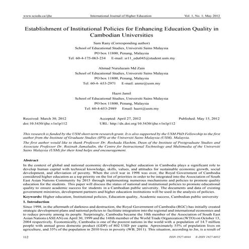 Establishment of institutional policies for enhancing education quality ...