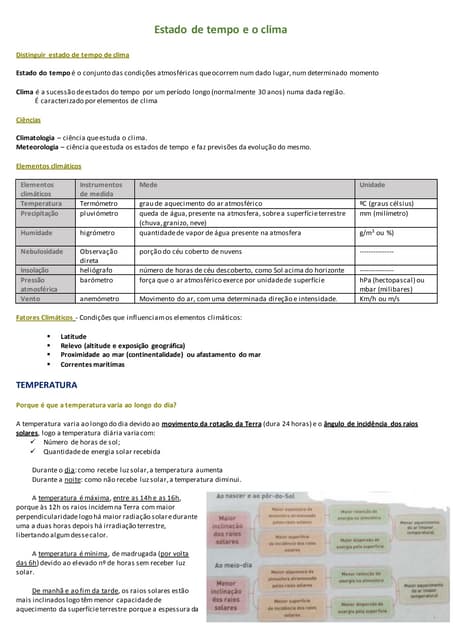 GEOGRAFIA 7 - O clima - Estado de tempo e clima | PDF