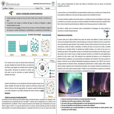 EL ESTADO PLASMATICO FICHA DE LECTURA Y DESARROLLO | DOCX