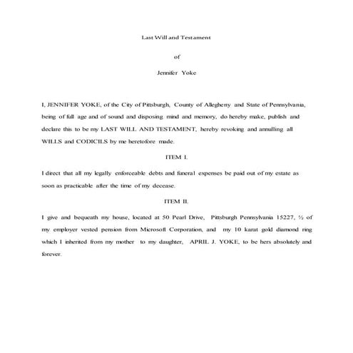 Estates last will and testament | DOCX