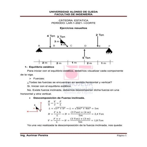 Estatica ejercicios resueltos - aurimar pereira | PDF