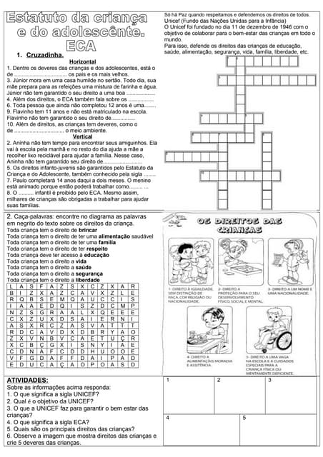 ECA - ESTATUTO DA CRIANÇA E DO ADOLESCENTE - SIMULADO COM 50 QUESTÕES | PDF