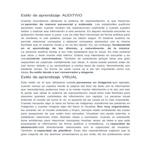Estilos de aprendizaje: Modelo VAK | PPTX