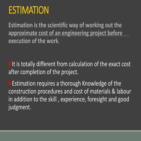 Estimating & costing of civil engineering structures | PPT