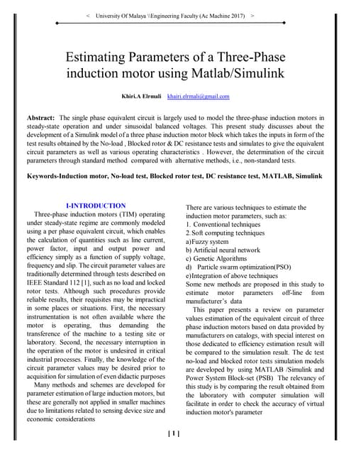 Identifying Three Phase Induction Motor Equivalent Circuit Parameters from Nameplate Data by ...