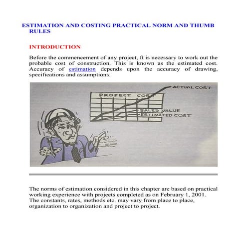 Estimation and costing practical norm and thumb rules | PDF