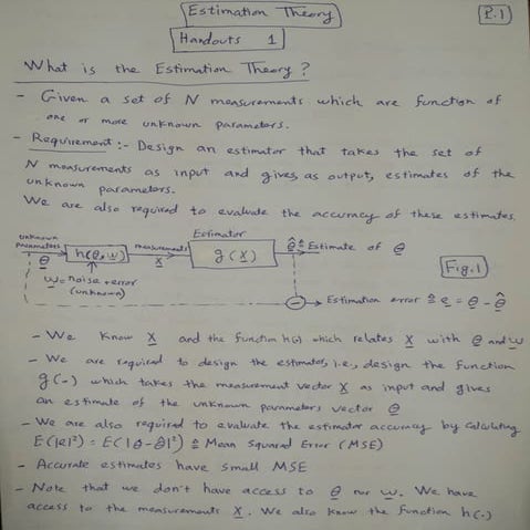 Estimation Theory Class (Handout 1) | PDF