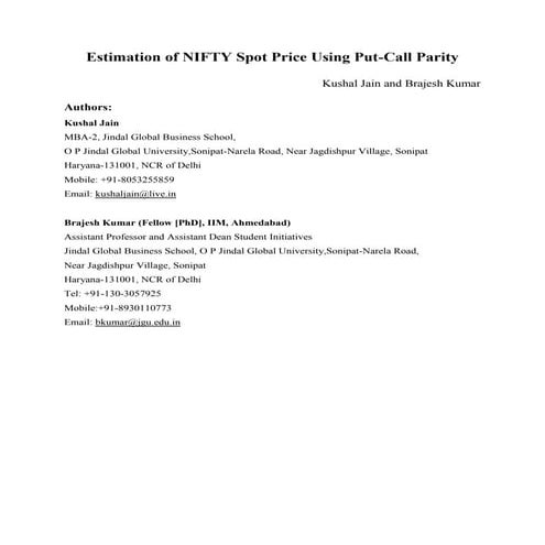 Estimation of nifty spot price using put call parity (final) | PDF