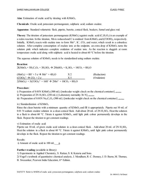 Potassium permanganate titrations | PPTX