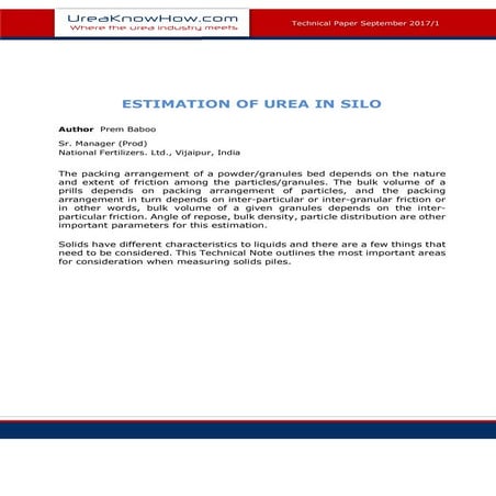 Estimation of urea in silo | PDF