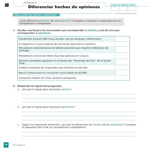 4to lenguaje distinguir entre hecho y opinión | PPTX