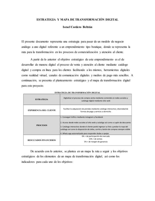 Mapa De Transformación Digital Para Muebles Tradicionales S A Pdf