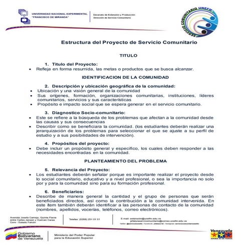 Estructura del Proyecto de Servicio Comunitario | DOC