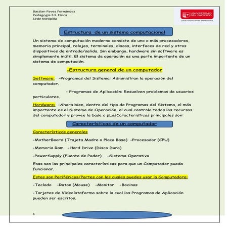 Estructura de un sistema computacional | DOCX
