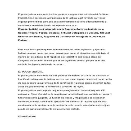 Estructura y funcionamiento del poder judicial federal. | PDF