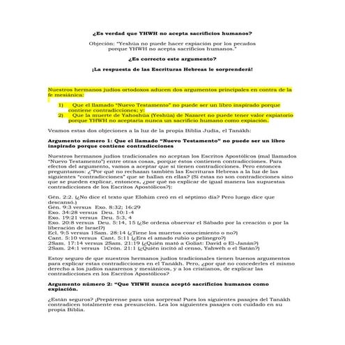 Es Verdad Que Yhwh No Acepta Sacrificios Humanos | PDF