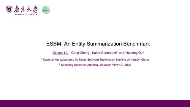 Esbm An Entity Summarization Benchmark Eswc 2020 Ppt Free Download