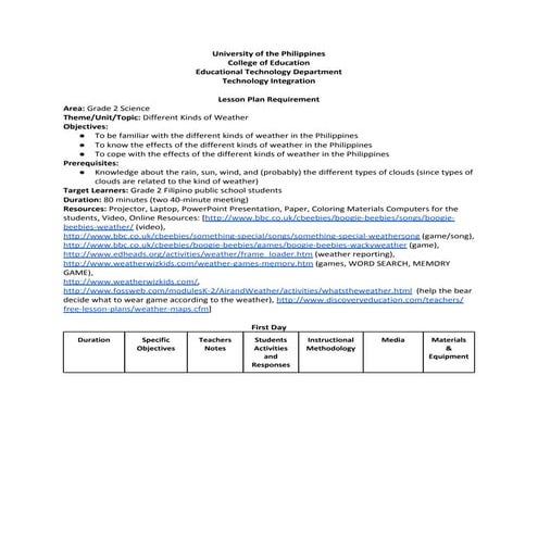 Weather Lesson Plan | PDF