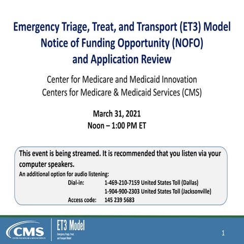 Webinar: ET3 Model Medical Triage Line Notice of Funding Opportunity (NOFO) | PDF