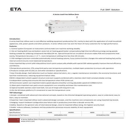 Eta a series reflow oven | PDF
