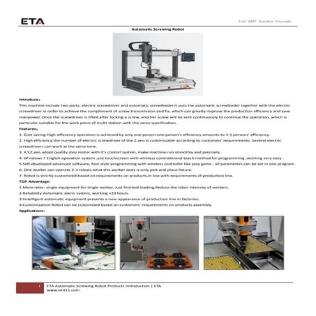 ETA automatic screwing robot | PDF
