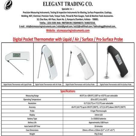 Digital Thermapen Thermometer for Liquid Dip / Air / Surface / Pro-Surface. | PDF