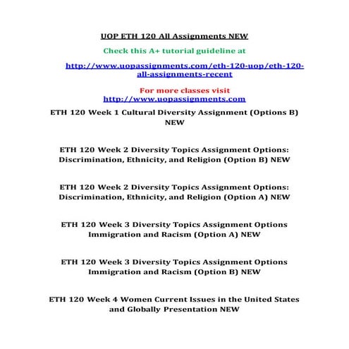 ETH 120 Entire Course NEW | PDF