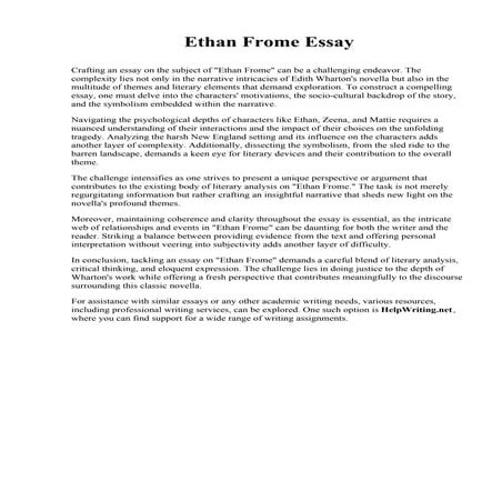 Ethan Frome Essay. Central Arizona College | PDF