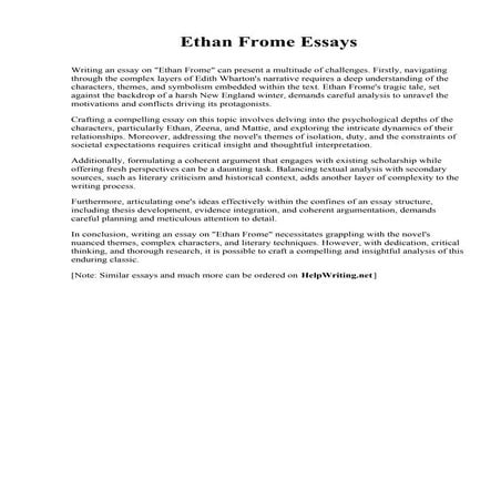 Ethan Frome Essays. Midlands Technical College | PDF