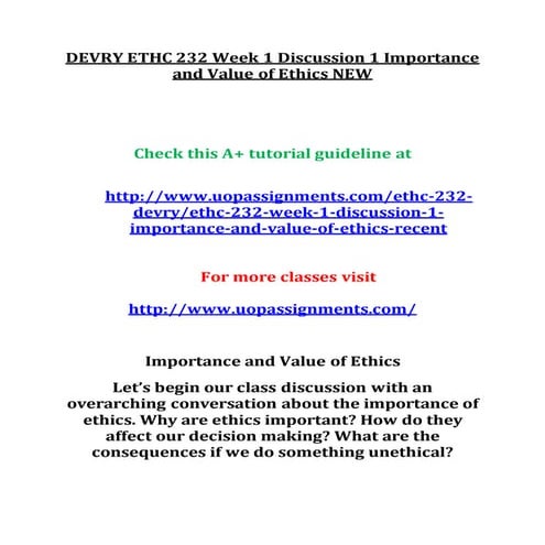 ETHC 232 Entire Course NEW | DOCX