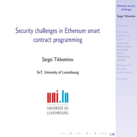 Security Challenges In Ethereum Smart Contract Programming Ver 2 Ppt