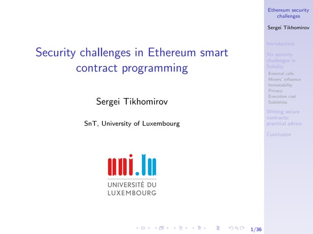 Security Challenges In Ethereum Smart Contract Programming Ver 2 Ppt