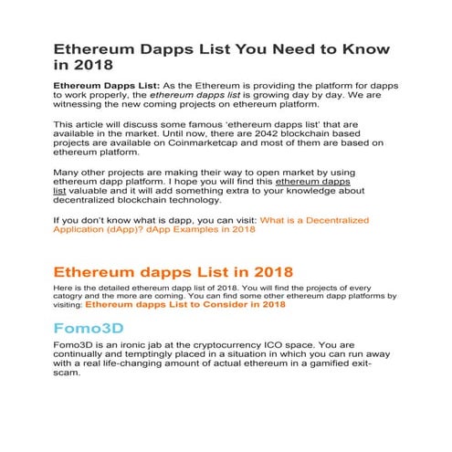 Ethereum dapps list you need to know in 2018 | PDF