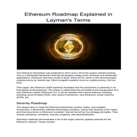 Ethereum Roadmap Explained In Laymans Terms Pdf 