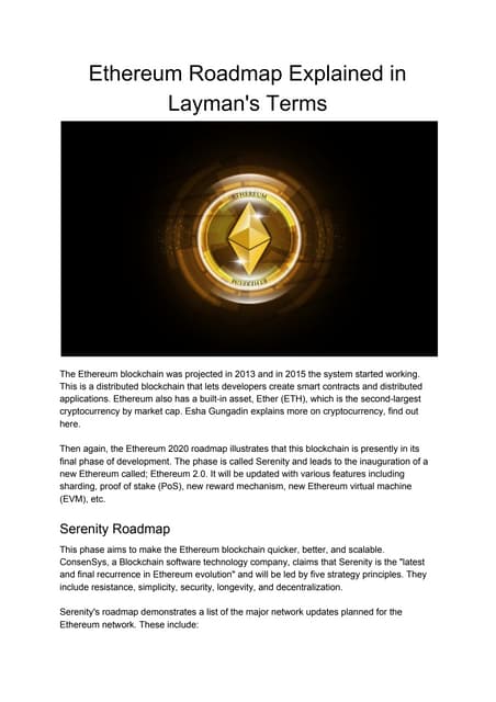 Ethereum Roadmap Explained In Laymans Terms Pdf