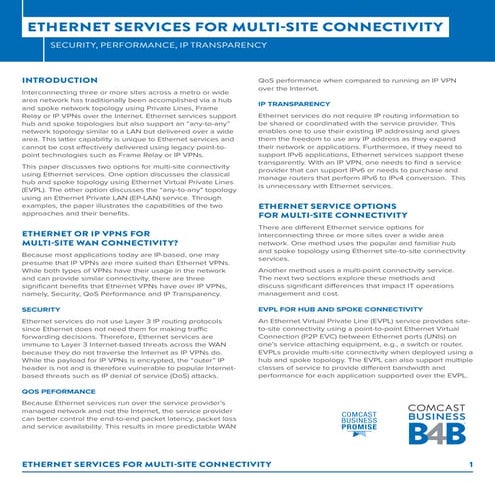 Ethernet Services for Multi-Site Connectivity | PDF