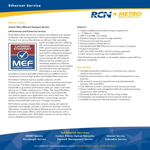 RCN Metro Ethernet Service Final | PDF