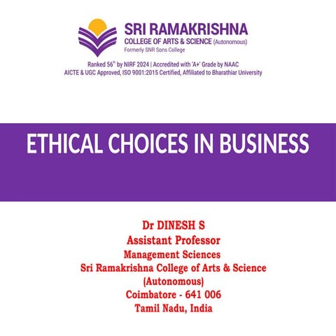 ETHICAL CHOICES IN BUSINESS ORGANIZATION | PPTX