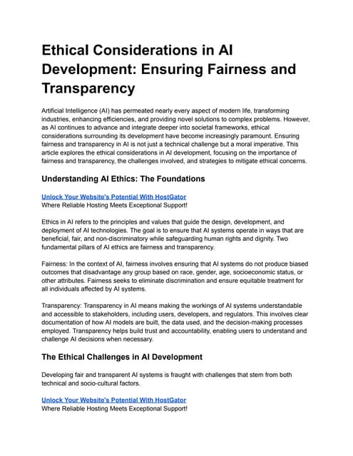 Ethical Considerations in AI Development- Ensuring Fairness and ... Ethical Considerations in AI Development- Ensuring Fairness and ...