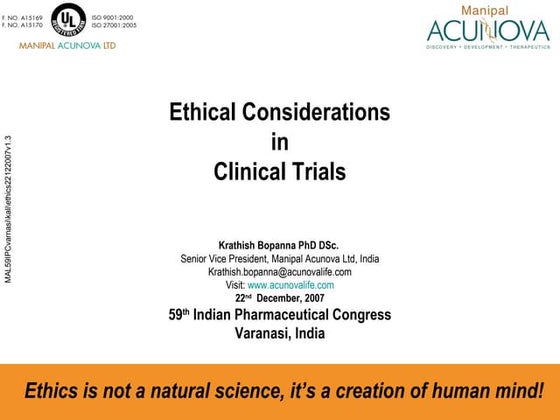 Regulations, guidelines & ethics in clinical research | PPT ...