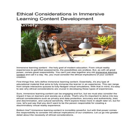 Ethical Considerations in Immersive Learning Content Development | PDF