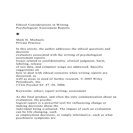 Ethical Considerations in WritingPsychological Assessment Re.docx