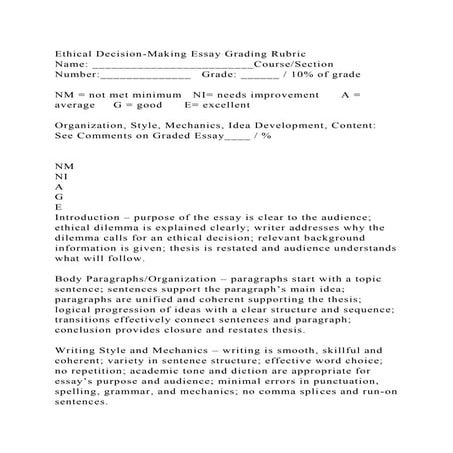 Ethical Decision-Making Essay Grading RubricName ________________.docx