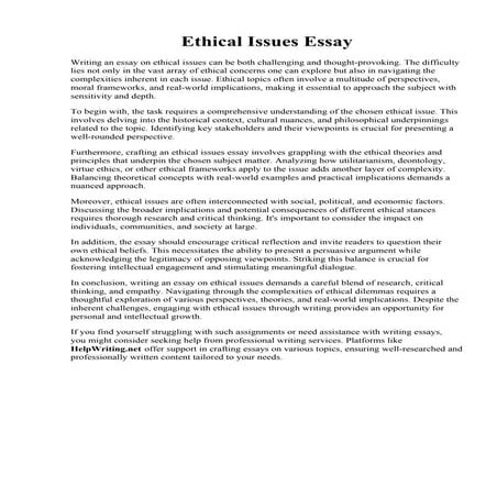 Ethical Issues Essay | PDF