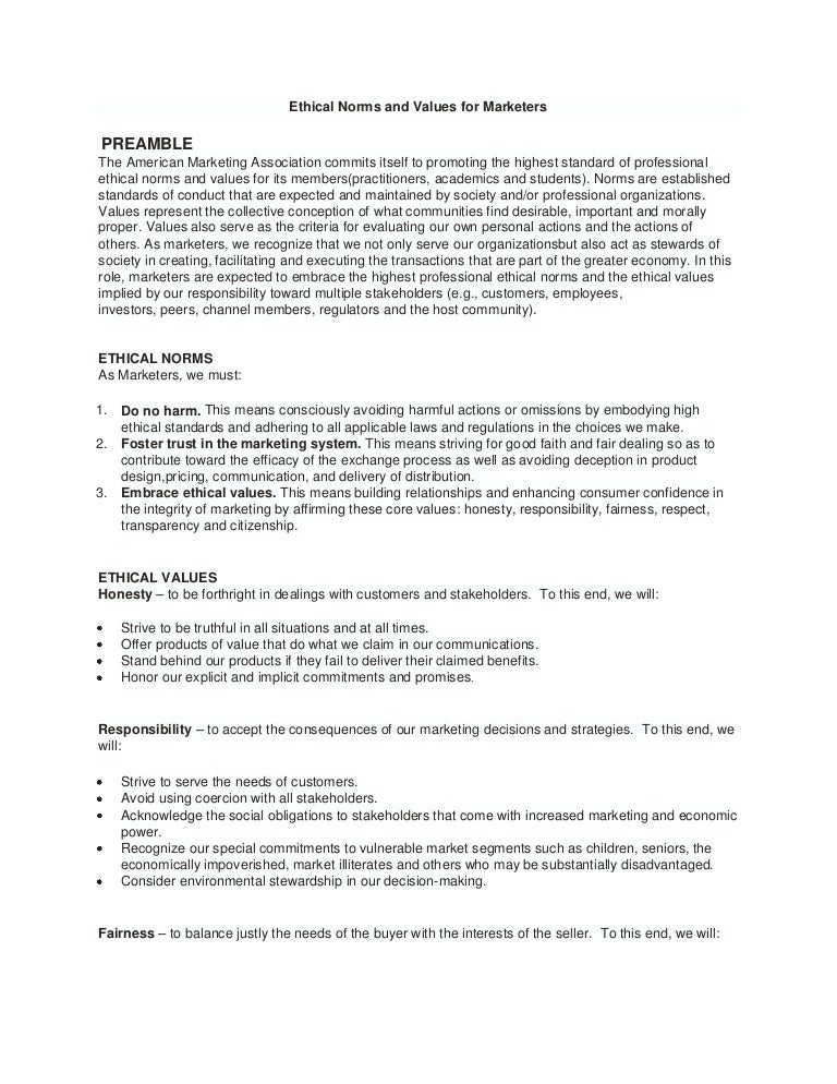 Ethical norms and values for marketers