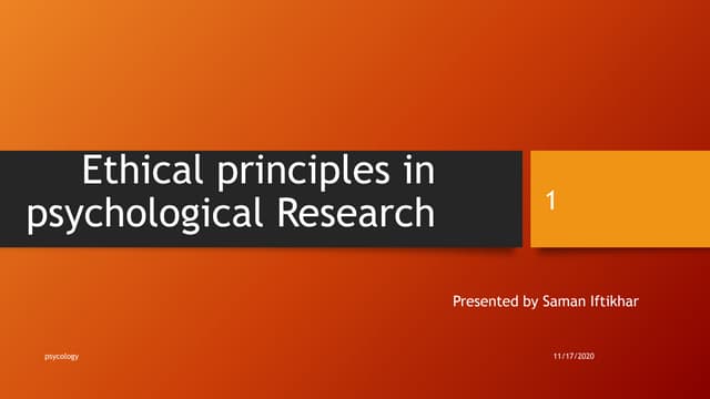 Ethical issues in psychological research | PPTX